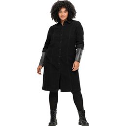 sheego Damen Hemdblusenkleid aus weichem Cord schwarz Gr&ouml;&szlig;e 56