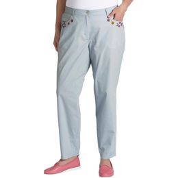sheego Damen Chinohose mit Bl&uuml;tenprints an den Taschen eisblau-orchidee-bedruckt Gr&ouml;&szlig;e 44