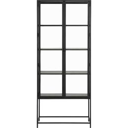 ACTONA GROUP Glasvitrine mit Glast&uuml;ren und Metallrahmen, 4 Einlegeb&ouml;den, B: 77 x H: 185,6 cm schwarz Melamin, Metall