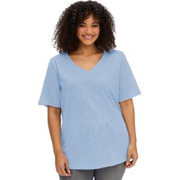sheego Damen V-Shirt in Ausbrenner-Optik eisblau Gr&ouml;&szlig;e 52/54