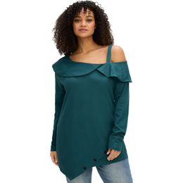 sheego by Joe Browns Damen Langarmshirt in modischer Asymmetrie petrol Gr&ouml;&szlig;e 40/42