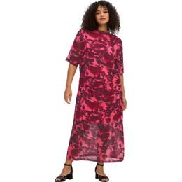 sheego by Joe Browns Damen Maxikleid im Materialmix, mit Rosendruck rosenquarz-burgund-gemustert Gr&ouml;&szlig;e 52