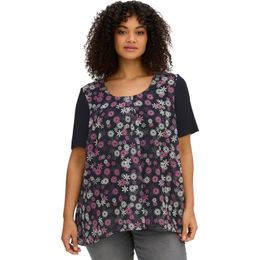 sheego Damen Tunika im Lagenlook, mit Chiffon-Body schwarz-altrosa-bedruckt Gr&ouml;&szlig;e 52
