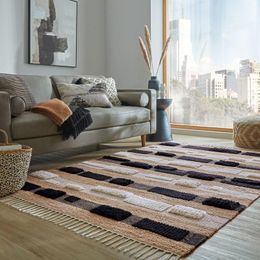 FLAIR RUGS Teppich &raquo;Medina Blocks, mit abstrakten Linien&laquo; rechteckig 22 mm H&ouml;he aus Jute/-und Wollmischung, mit Hoch-Tief-Struktur, gemustert grau 