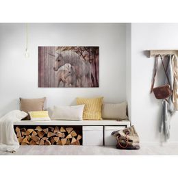 A.S. Cr&eacute;ation Leinwandbild &raquo;fantasy 4&laquo; Kunst Tiere 1 Stk. tlg. Keilrahmen Bild Holzoptik Einhorn Leinwand-Bild Wohnzimmer modern Wand rosa Holz, Stahl