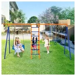 VEVOR Schaukel-Sets f&uuml;r den Garten, 6-in-1-Schaukel-Set mit 2 Schaukeln, Trapezstange, Kletterleiter, Kletternetz und Basketballkorb, 200 kg Tragkraft, robustes Metall-Schaukel-Set f&uuml;r den Au&szlig;enbereich f&uuml;r Kinder ab 3 Jahren