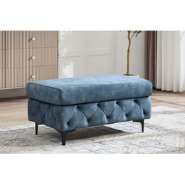 Riess Ambiente Chesterfield Sitzhocker MODERN BAROCK 90cm petrol Samt Fu&szlig;hocker Riess-Ambiente