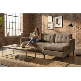 Riess Ambiente Retro Ecksofa STOCKHOLM 220cm braun Cord Federkern 3-Sitzer Riess-Ambiente Wohnzimmer