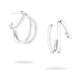 Echtzeit Damen Paar Creolen &raquo;Schmuck Geschenk Edelstahl Ohrringe Modern Lines&laquo; silber