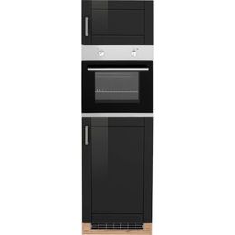 KOCHSTATION Backofenumbauschrank &raquo;KS-Tinnum&laquo; 60 cm breit, 200 cm hoch, Metallgriffe, MDF Fronten, f&uuml;r Backofen schwarz Holzwerkstoff