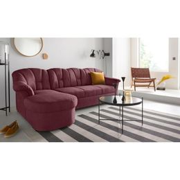 DOMO collection Ecksofa &raquo;Papenburg, zeitlose R&uuml;ckensteppung, elegante Formensprache, L-Form&laquo; in gro&szlig;er Farbvielfalt, wahlweise mit Bettfunktion lila 