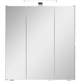 Badezimmerspiegelschrank &raquo;Quickset 945 Badschrank, 3 Spiegelt&uuml;ren, 6 Einlegeb&ouml;den, 65 cm breit&laquo; inkl. LED-Beleuchtung, T&uuml;rd&auml;mpfer, Schalter-/
