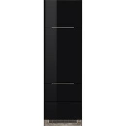 KOCHSTATION K&uuml;hlumbauschrank &raquo;KS-Brindisi&laquo; 60 cm breit, 200 cm hoch, hochwertige MDF Fronten schwarz MDF