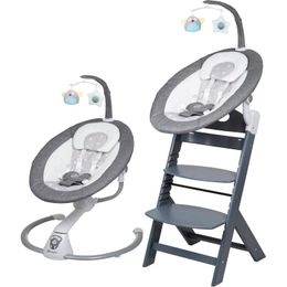 BABYGO Hochstuhl &raquo;Family Homey Set, grau/hellgrau&laquo; () mit elektrischer Babywippe inkl. Spielbogen grau