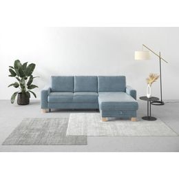 Home Affaire Ecksofa &raquo;Summer L-Form&laquo; mit Recamiere, mit oder ohne Bettfunktion und Bettkasten, Cord-Bezug blau 100% Polyester