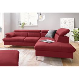COTTA Ecksofa &raquo;Caluso L-Form&laquo; mit Kopfteilverstellung, wahlweise mit Bettfunktion & Bettkasten rot Kunstleder SOFTLUX ;NaturLEDER (echtes Rindsleder);
