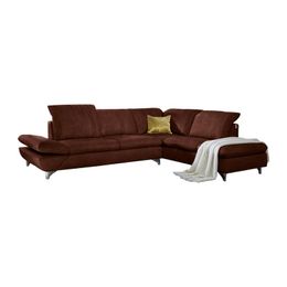 W.Schillig Ecksofa &raquo;Taoo, elegant und zeitlos, bequem, L-Form&laquo; mit Sitziefenverstellung & Kopfteilverstellung braun Longlife fabric Velourgewebe S41 (