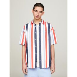 Tommy Jeans Herren Kurzarmhemd &raquo;TJM RLX STRIPES SHIRT&laquo; mit mehrfarbigen Streifen wei&szlig; M, N-Gr