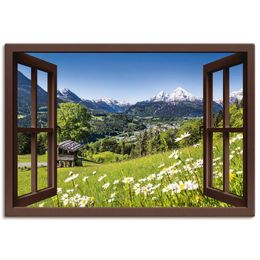 Artland &raquo;Fensterblick Bayerischen Alpen&laquo; Berge 1 Stk. tlg. als Leinwandbild, Poster, Wandaufkleber in verschied. Gr&ouml;&szlig;en braun
