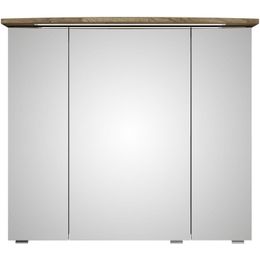 Badezimmerspiegelschrank &raquo;Serie 4010 Badezimmer-Spiegelschrank inkl. LED-Beleuchtung im Kranz&laquo; Badschrank 82 cm breit, 3 T&uuml;ren, 6 Glas-Einlegeb&ouml;den, 