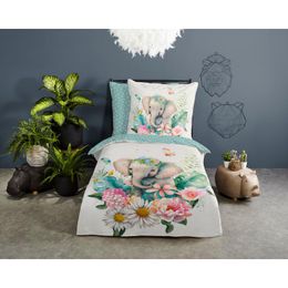 Good Morning Kinderbettw&auml;sche &raquo;Eli&laquo; 2 Stk. Baumwolle, 135x200, Rei&szlig;verschluss, Wendeoptik, Kind, M&auml;dchen, Elefant gr&uuml;n Renforc&eacute;, Obermaterial: 100% 