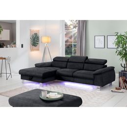 COTTA Ecksofa &raquo;Komaris L-Form, B: 244 cm&laquo; mit Kopfteilverstellung, optional Bettfunktion, Bettkasten & Licht grau Microfaser PRIMABELLE (100% 