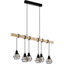 Eglo Pendelleuchte &raquo;TOWNSHEND 5&laquo; E27 Vintage Pendelleuchte, Industrial, Retro Lampe aus Stahl und Holz, E27 braun