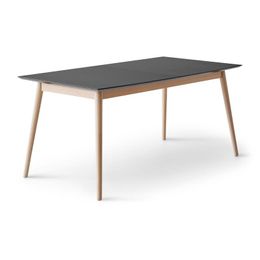 Esstisch &raquo;Meza Designtisch mit Auszugsfunktion und 2 Einlegeplatten&laquo; bootsf&ouml;rmige Tischplatte MDF, Eiche Massivholzgestell schwarz Tischplatte: 