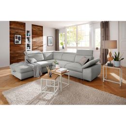 Home Affaire Ecksofa &raquo;Mauritius L-Form&laquo; mit Ottomane, mit Kopfteil- und Armlehnverstellung silber Struktur fein (100% Polyester);Luxus-Microfaser 