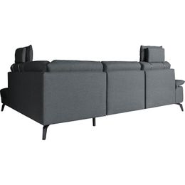 Alina Ecksofa inkl. Kopfst&uuml;tzen, wahlweise mit Relaxfunktion, Breite: 243 cm grau Struktur GBA (100% Polyester)