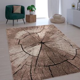 Paco Home Teppich &raquo;Rodos 605&laquo; rechteckig 18 mm H&ouml;he Kurzflor, Motiv Baumstumpf, Holz, ideal im Wohnzimmer & Schlafzimmer beige Polyester, Polypropylen
