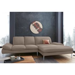 W.Schillig Ecksofa &raquo;enjoy&MORE, Designsofa, elegant und bequem, L-Form&laquo; mit Sitztiefenverstellung, F&uuml;&szlig;e silber matt, Breite 310 cm braun Chenille-
