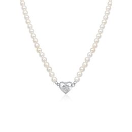 Elli Damen Perlenkette &raquo; Halskette Choker Perle Herz Edelweiss 925 Silber&laquo; silber