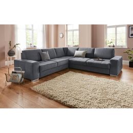 Sit & More sit&more Ecksofa &raquo;Santorini L-Form&laquo; mit Federkern und Sitztiefenverstellung, wahlweise mit Bettfunktion grau Struktur (100% Polyester);Struktur fein (
