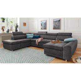 Sit & More sit&more Wohnlandschaft &raquo;Riva U-Form&laquo; wahlweise mit Bettfunktion grau Struktur (100% Polyester);Flachgewebe (100% Polyester);Luxus-Microfaser (100% 