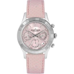 Jacques Lemans Damen Chronograph &raquo;Venice&laquo; Armbanduhr, Damenuhr, Lederarmband, Stoppfunktion, Datum, Perlmutt rosa