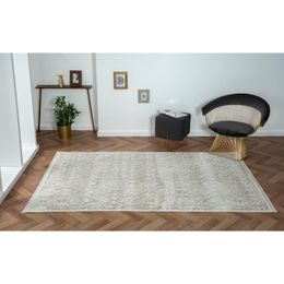 MyFlair Teppich &raquo;My Floor, LAGERR&Auml;UMUNG!&laquo; rechteckig 10 mm H&ouml;he Kurzflor, Retro-Style, mit Fransen, besonders weich durch Microfaser beige Polyester