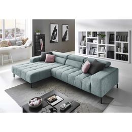 Die PlanBar Ecksofa &raquo;MP-IN18022 L-Form&laquo; mit Kopfteilverstellung & Zierkissen, optional Sitztiefenverstellung grau 100% Polyester