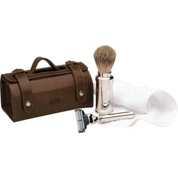 ERBE&reg; Erbe Herren ERBE Reise-Rasierset Elegante Leder-Tasche mit hochwertigem Rasierer und Pinsel. braun