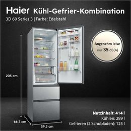 Haier K&uuml;hl-/Gefrierkombination &raquo;HTR3620CNMG&laquo; 205 cm hoch 59,5 cm breit Easy Access-Gefrierschubladen: Alles schnell gefunden Total No Frost: Nie wieder 