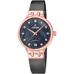 Festina Damen &raquo;Mademoiselle&laquo; Armbanduhr, Damenuhr, Edelstahlarmband, analog, Tag, Zirkonia (synth.) grau