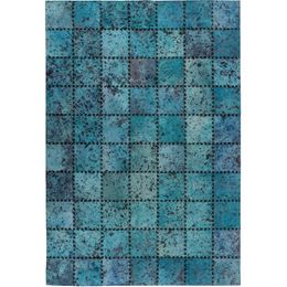 Calo-deluxe Fellteppich &raquo;Rankel 205 Lederteppich&laquo; rechteckig 5 mm H&ouml;he farbige Patchwork Unikate, echtes Rinderfell, Wohnzimmer blau Kuhfell, Leder
