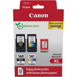 Tintenpatrone &raquo;PG-560XL Schwarz und CL-561XL Farbe + Fotopapier Vorteilspack&laquo; bunt Die beigef&uuml;gte Packung mit Canon Fotopapier spart Geld