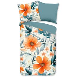 Good Morning Wendebettw&auml;sche &raquo;Spirit&laquo; 2 Stk. 100% Baumwolle, Renforc&eacute;, Rei&szlig;verschluss, Wendeoptik, Blumen, Mohn orange Renforc&eacute;, Obermaterial: 100% 