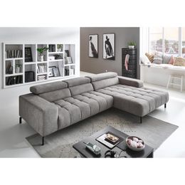 Die PlanBar Ecksofa &raquo;MP-IN18022 L-Form&laquo; mit Kopfteilverstellung & Zierkissen, optional Sitztiefenverstellung grau 100% Polyester