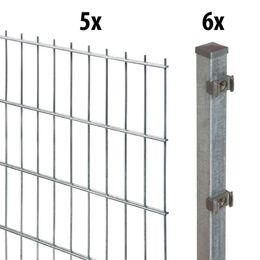 GARDEN 'N' MORE Doppelstabmattenzaun &raquo;Standard&laquo; 5 Elemente f&uuml;r 10 m, LxH: 200 x 203 cm, mit 6 Pfosten grau Kunststoff, Stahl