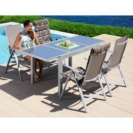 Merxx Garten-Essgruppe &raquo;Amalfi&laquo; 5 Stk. tlg. 4 Klappsessel, Tisch ausziehbar 90x120-180 cm, Alu/Textil grau Obermaterial: 100% Polyester