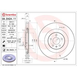 Brembo Bremsscheibe COATED DISC LINE 09.D424.11 hinten rechts links innenbel&uuml;ftet 350mm f&uuml;r AUDI (SAIC) VW (FAW) 4M0615601P 4KG615601 4M0615601J