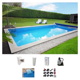 KWAD Rechteckpool &raquo;mit R&ouml;mertreppe&laquo; 8x4, 7x3,5 oder 6x3m H&ouml;he: 1,50m, mit Foliensack 0,6mm wei&szlig;