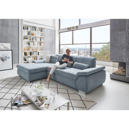 Die PlanBar Ecksofa &raquo;MP-IN16037 L-Form mit Kaltschaum-Polsterung&laquo; mit Sitztiefenverstellung & Zierkissen blau 100% Polyester